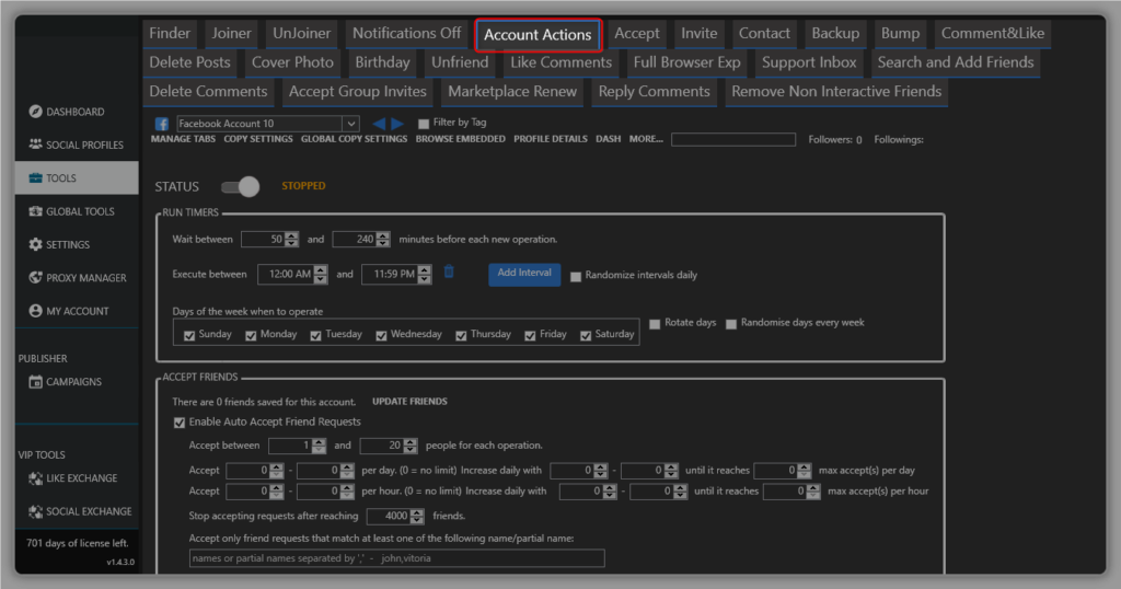 The Facebook Account Actions Tool - SU Social