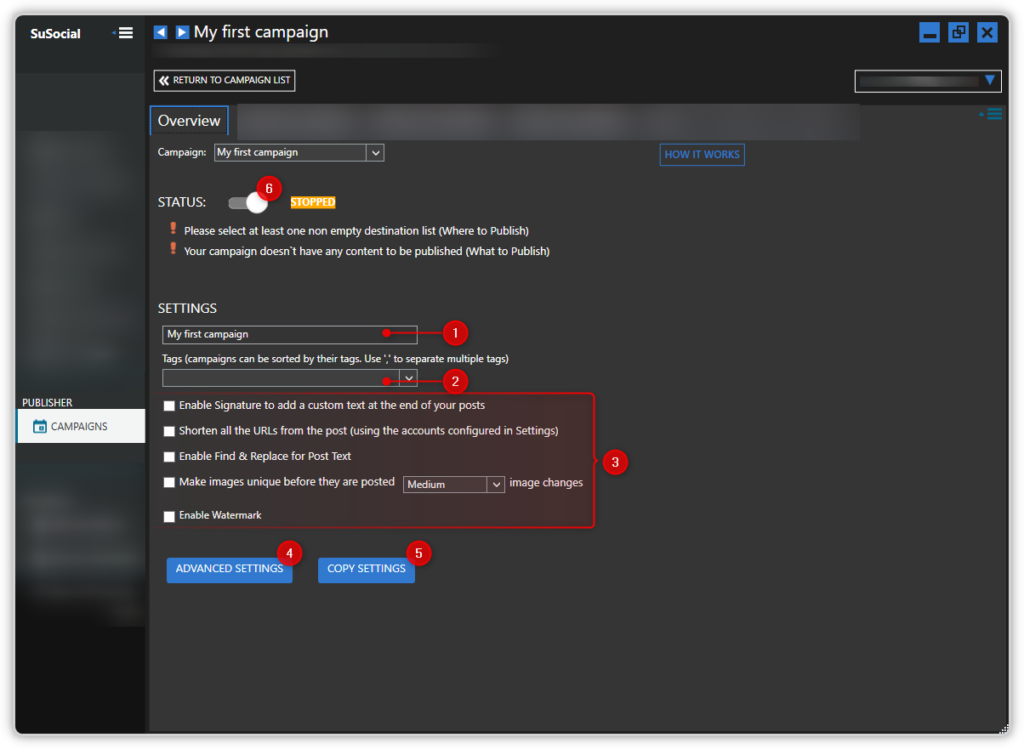 Campaigns – The Overview tab - SU Social